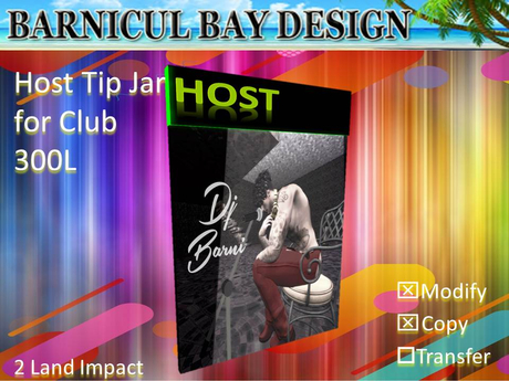 Second Life Marketplace - Barnicul Bay Designs - Host Tip Jar for Club